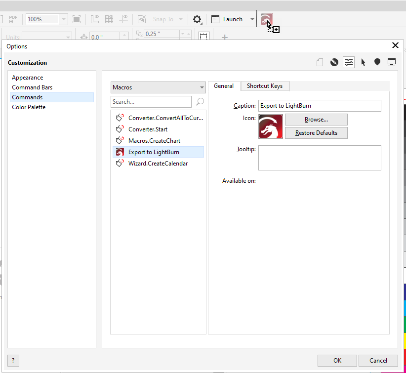 Coreldraw Macro Setup For Lightburn
