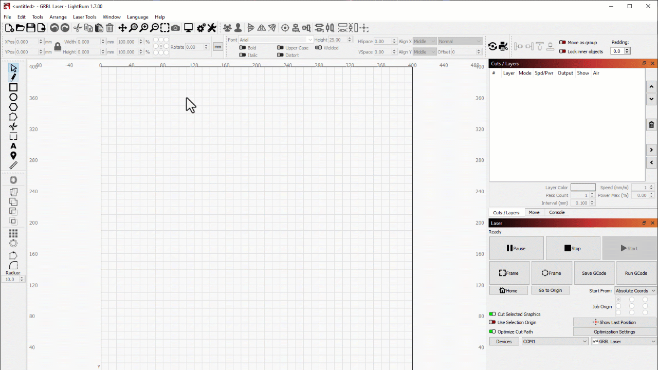 Customizing the LightBurn Window