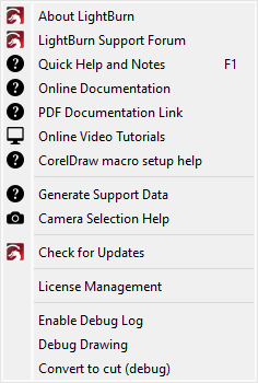 Comprehensive Guide to the Help Menu in LightBurn