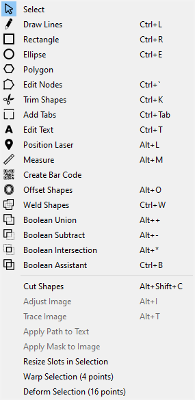 Tools Menu Overview in LightBurn